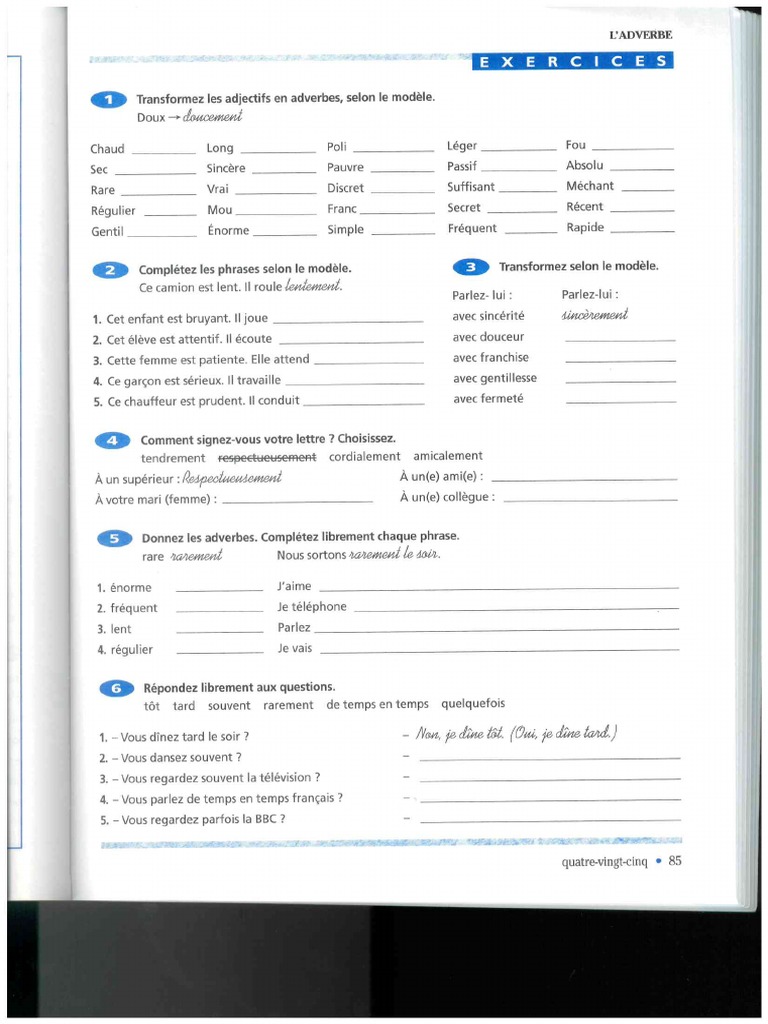 Exercices Adverbes en - MENT | PDF