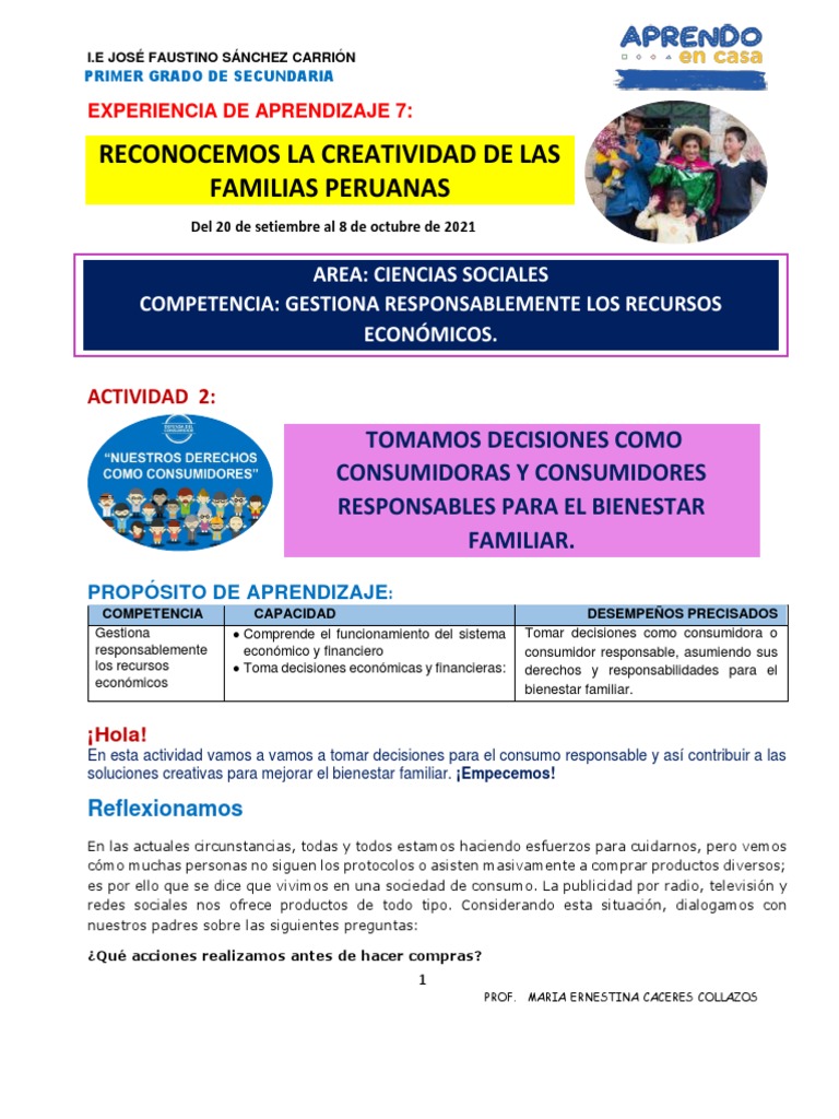 Aprendo en Casa Experiencia 7 Actividad 2 Primero. | PDF | Los ...