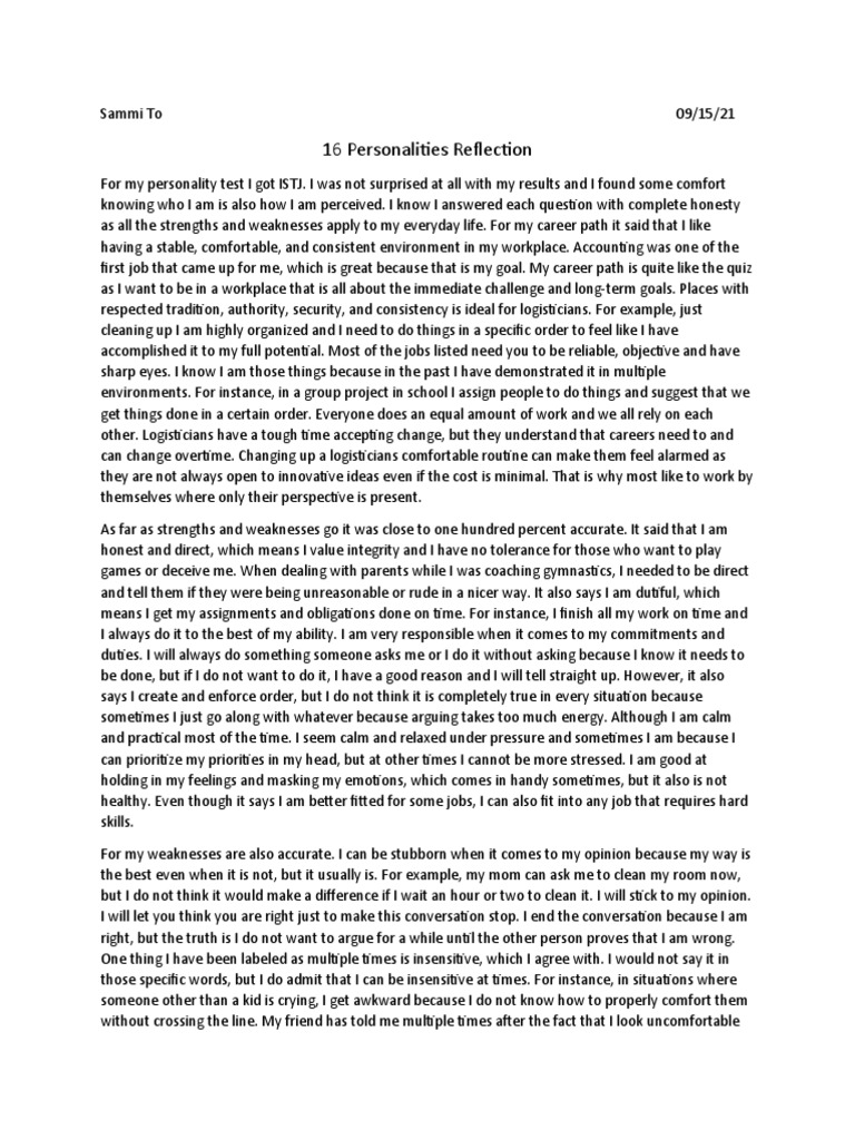 CLC 12 - 16 Personalities Reflection 1 | PDF | Friendship ...