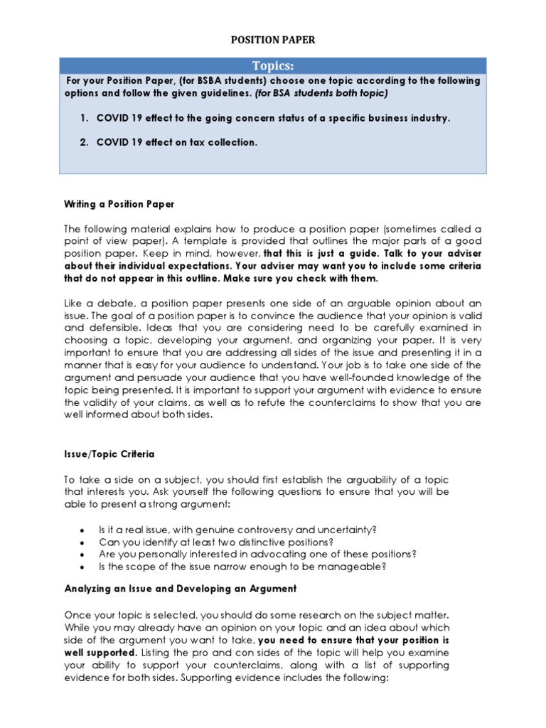Guidelines For POSITION PAPER | PDF | Argument | Idea