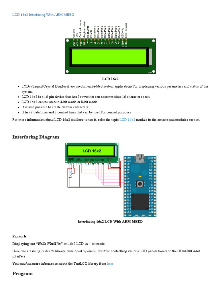 LCD 16x2 Interfacing With ARM MBED - MBED | PDF | Technology & Engineering