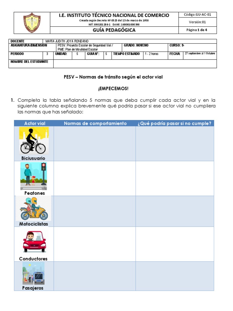 Guia PESV - Normas de Transito Según El Actor Vial | PDF | Ensayos