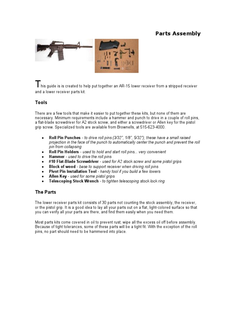 AR15 Parts Assembly | PDF | Trigger (Firearms) | Screw