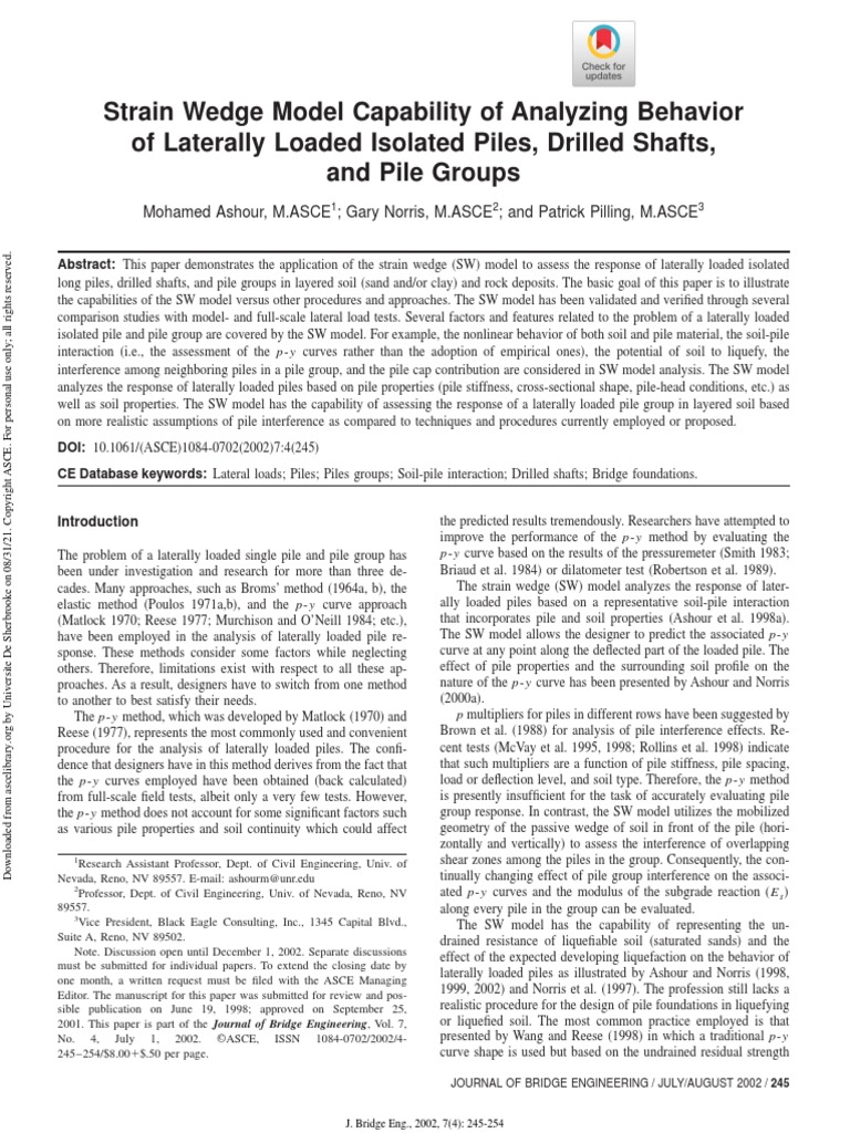 Strain Wedge Model Capability of Analyzing Behavior of Laterally Loaded ...