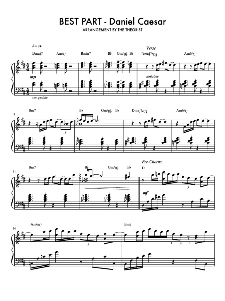 Best Part Daniel Caesar Piano Sheet Music | PDF