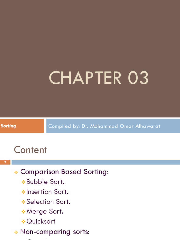 Compiled By: Dr. Mohammad Omar Alhawarat: Sorting | PDF | Algorithms | Theoretical Computer Science