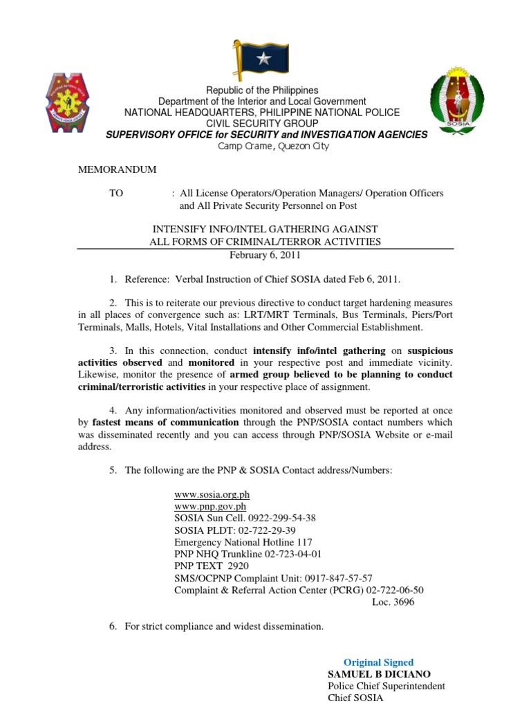 Sosia - Memo 1 | PDF | National Security | Law Enforcement