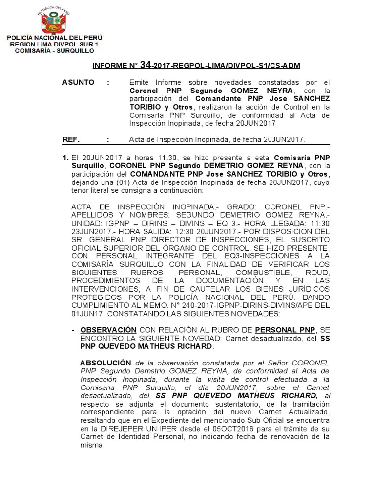 Informe Policial | PDF | Seguridad nacional | Perú