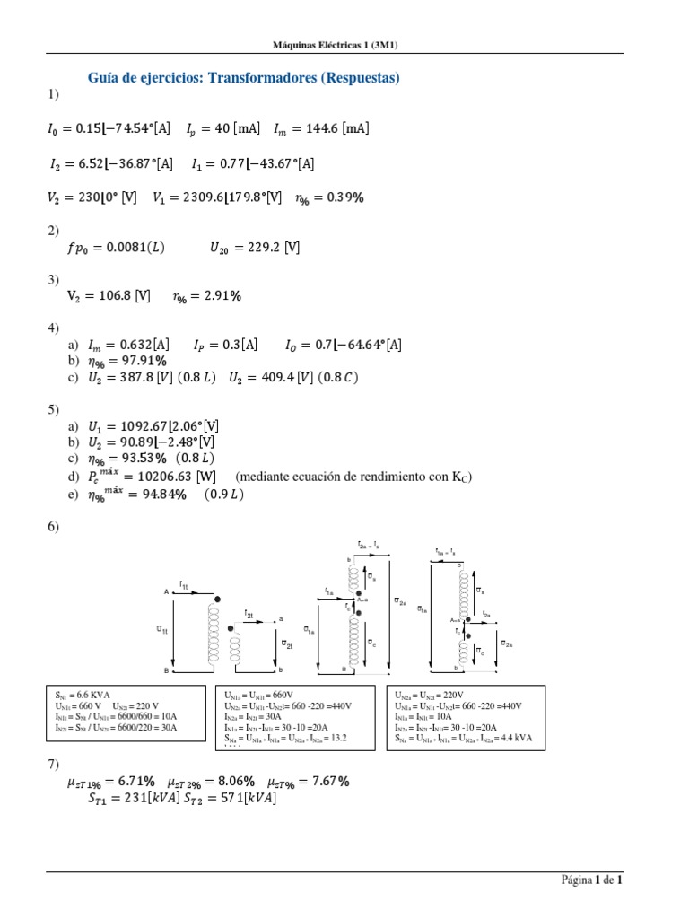 Me1 2017 Guia Ejercicios 1 Trafos Respuestas | PDF