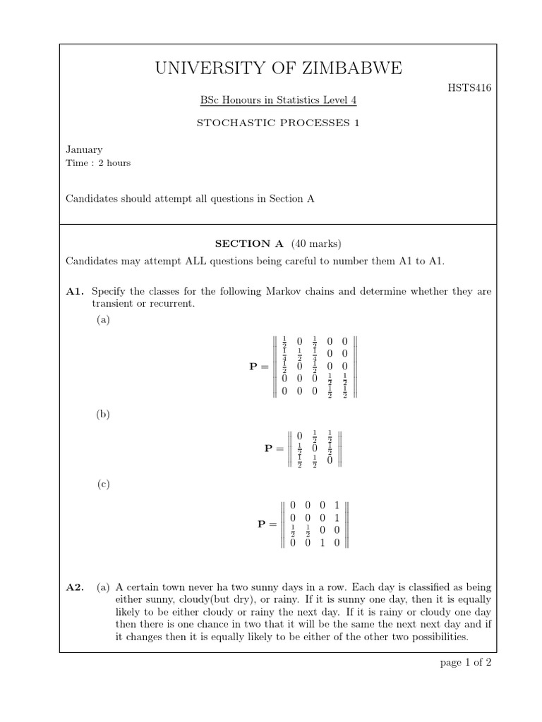 HSTS416 2021ass1 | PDF | Markov Chain | Applied Mathematics