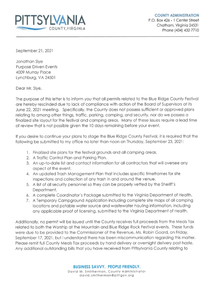 Letter From Pittsylvania County To Jonathan Slye | PDF