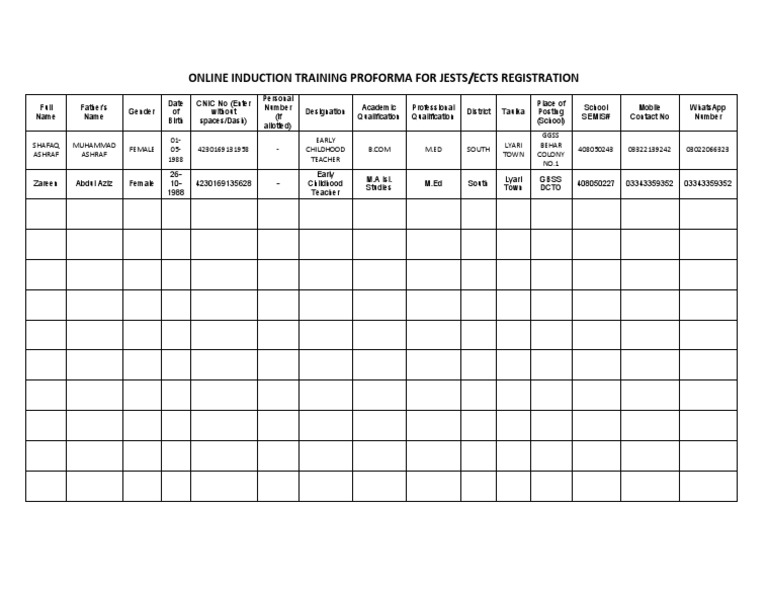 Online Induction Training Proforma For Jests | PDF