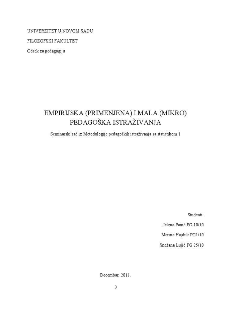 Empirijska I Mikro Pedagoska Istrazivanja | PDF
