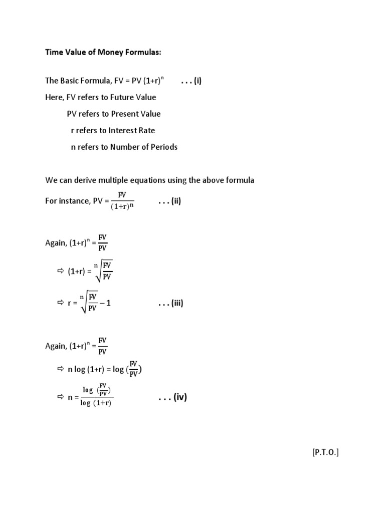 Time Value of Money Formulas | PDF