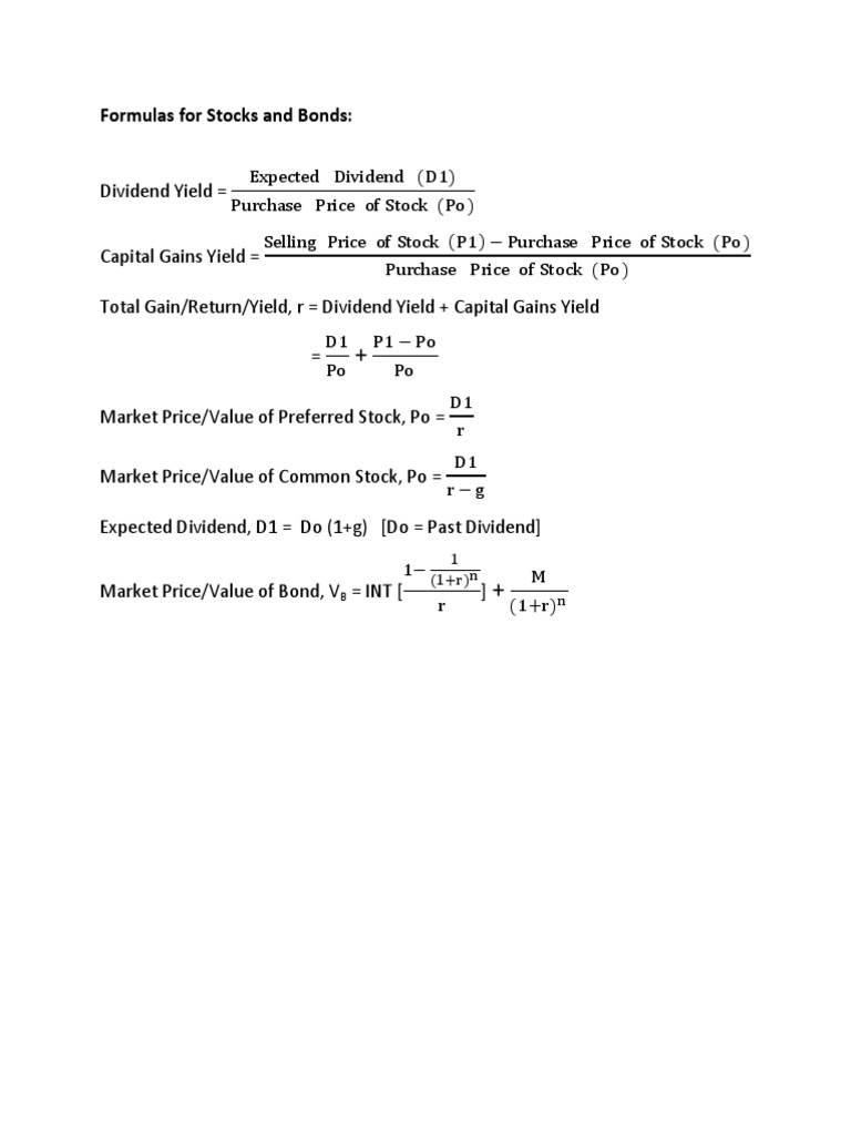 Formulas For Stocks and Bonds | PDF