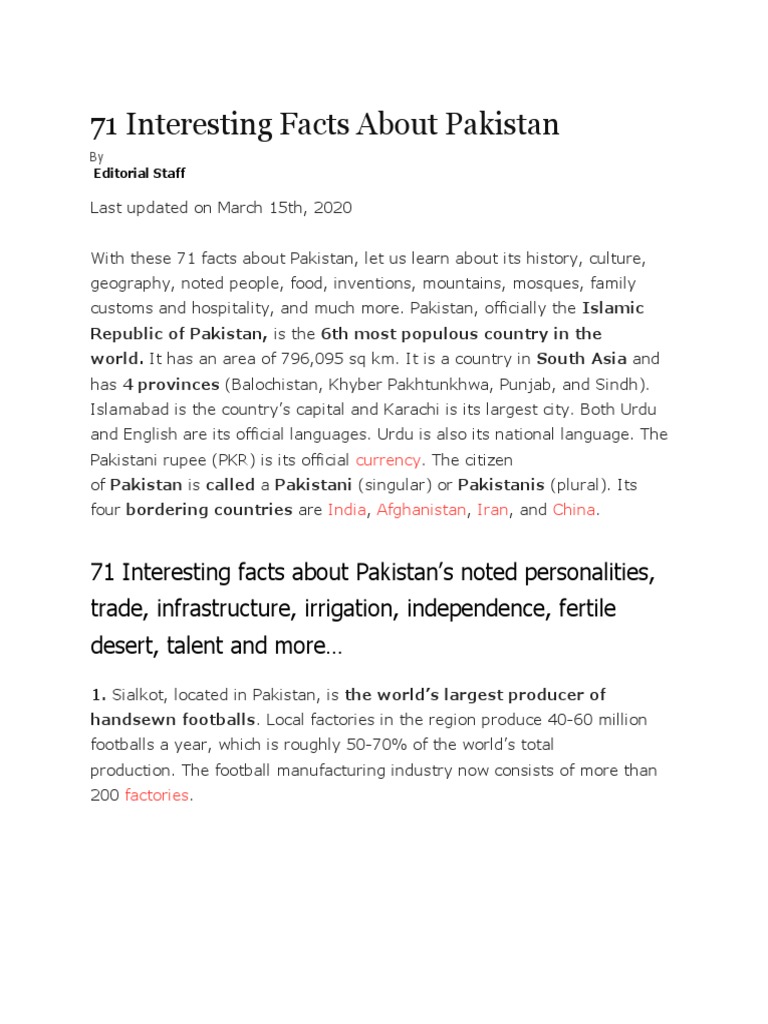 71 Interesting Facts About Pakistan | PDF | Pakistan | Family