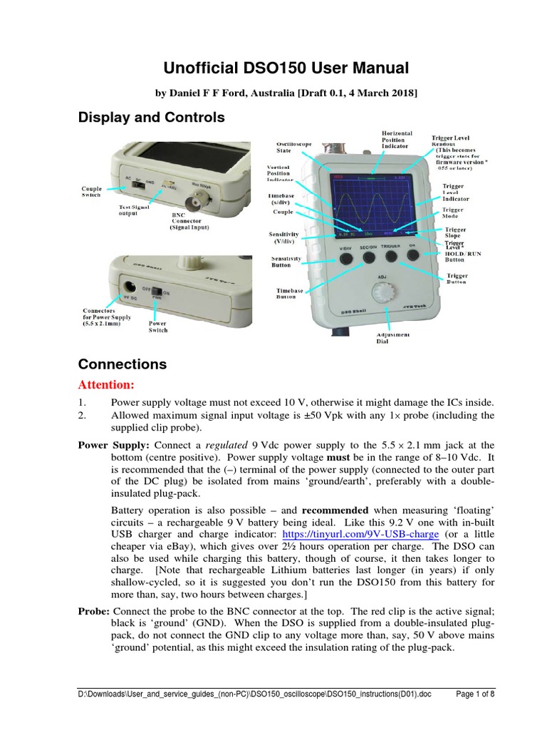 Unofficial DSO150 User Manual: Display and Controls | PDF | Printed ...