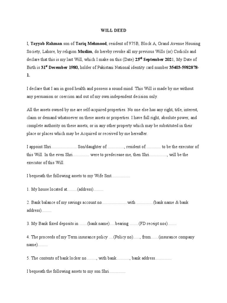 Sample Draft of A Will | PDF | Banks | Banking