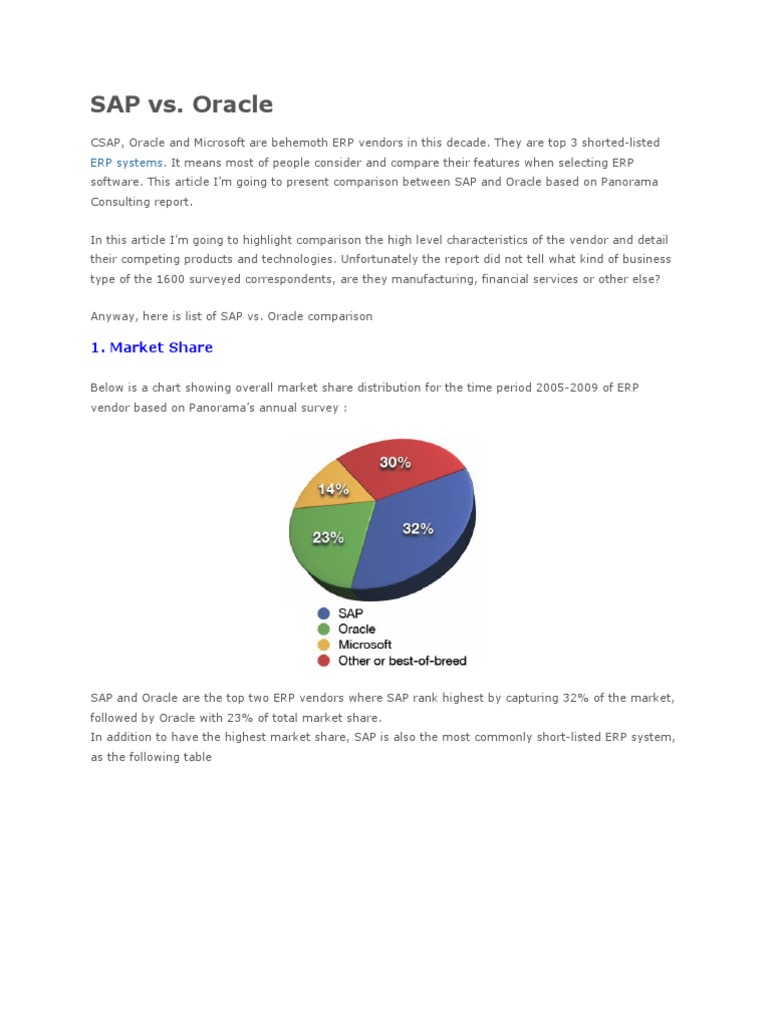 SAP Vs ORACLE | PDF | Oracle Corporation | Sap Se
