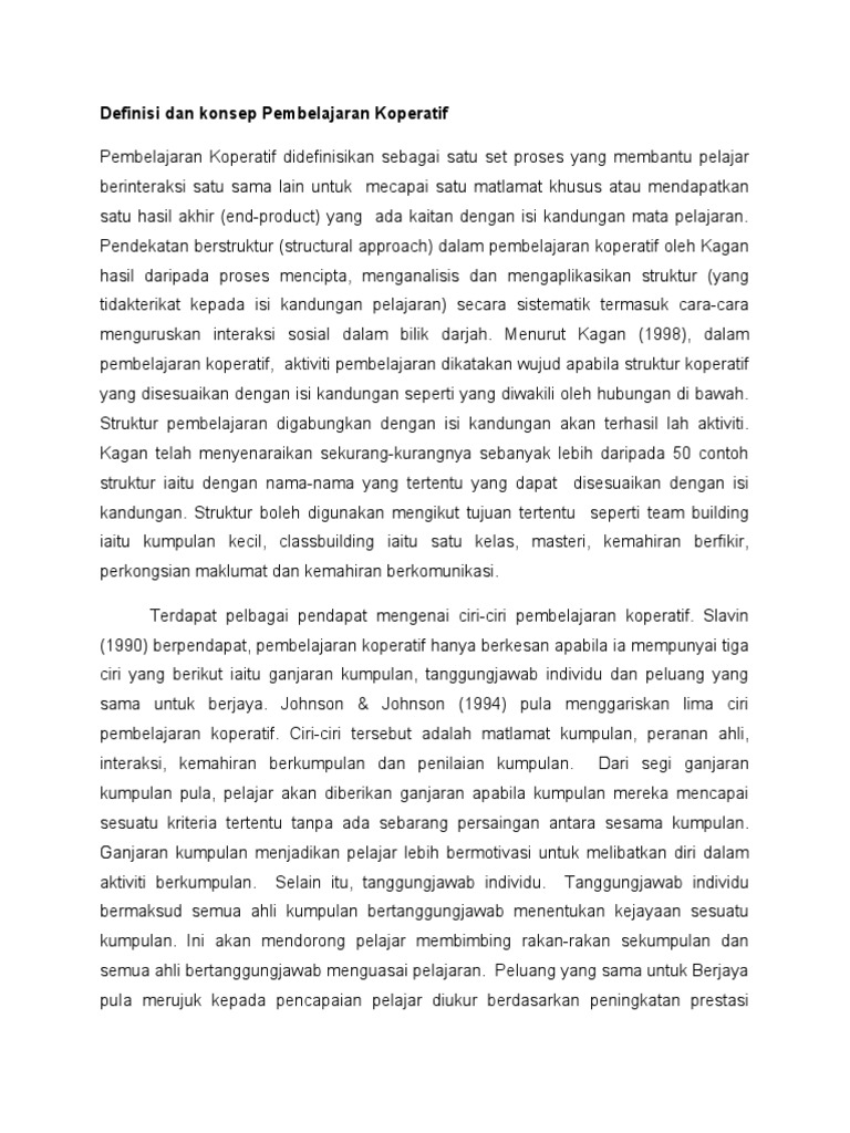 Definisi Dan Konsep Pembelajaran Koperatif | PDF