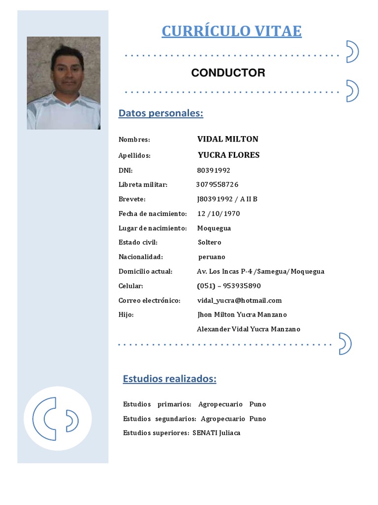 Vidal CV Conductor Camioneta 4X4 | PDF