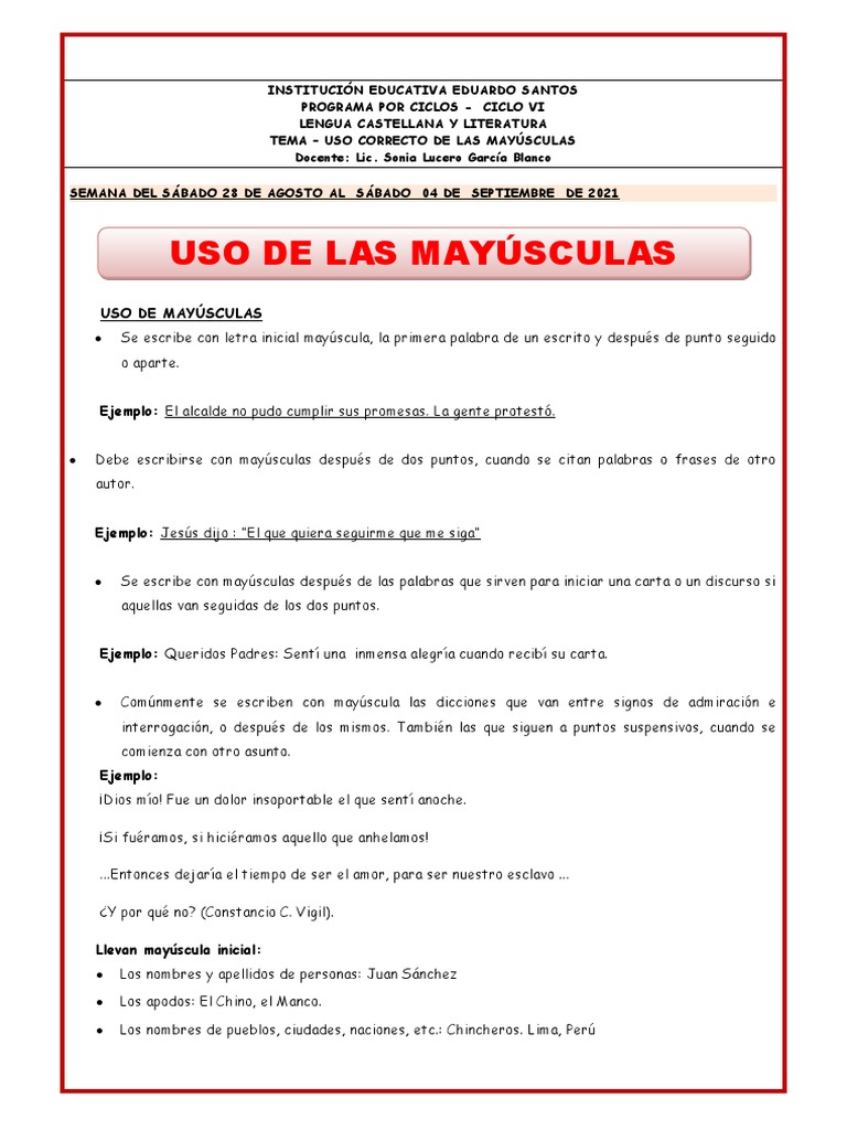 Uso de mayúsculas tras dos puntos | PDF | Palabra | Verbo