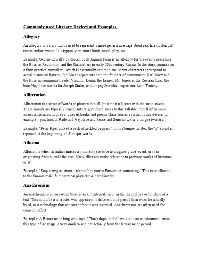 Commonly Used Literary Devices and Examples | PDF | Irony