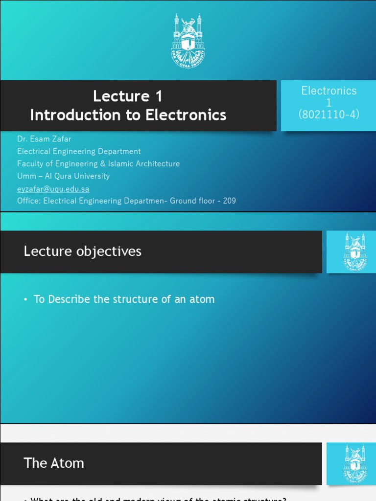 Lecture 1 Introduction To Electronics The Atom Pdf Atoms