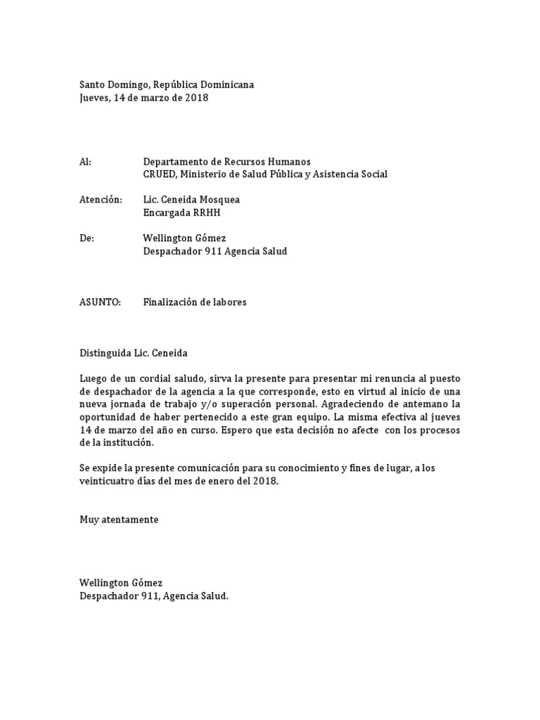 Carta de Cese de Labores | PDF