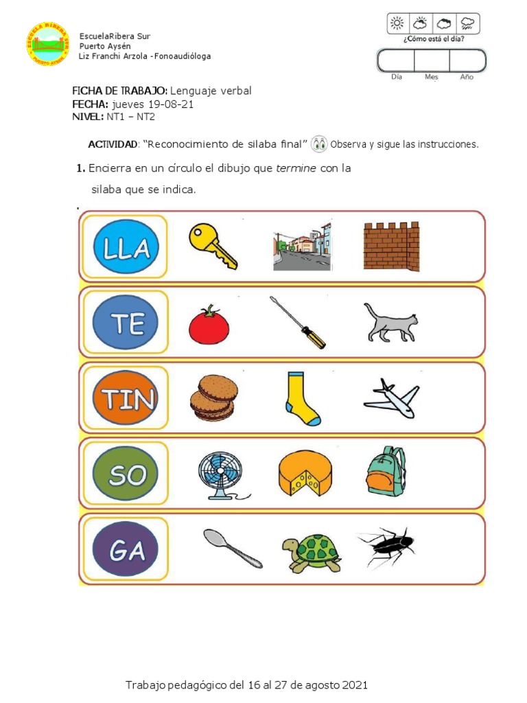 Actividades de Reconocimiento de Sílabas Finales | PDF