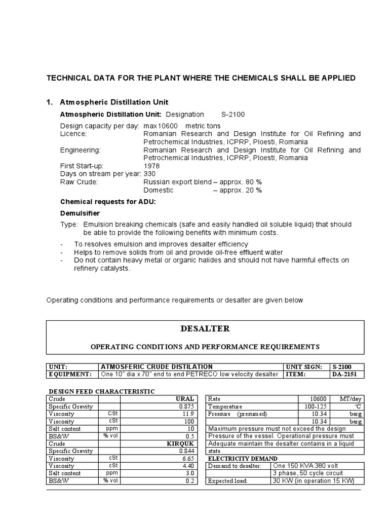 Desalter Operating Condirtions | PDF | Oil Refinery | Water