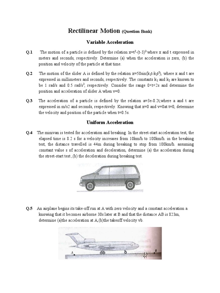 Rectilinear Motion: Variable Acceleration | PDF | Acceleration | Velocity