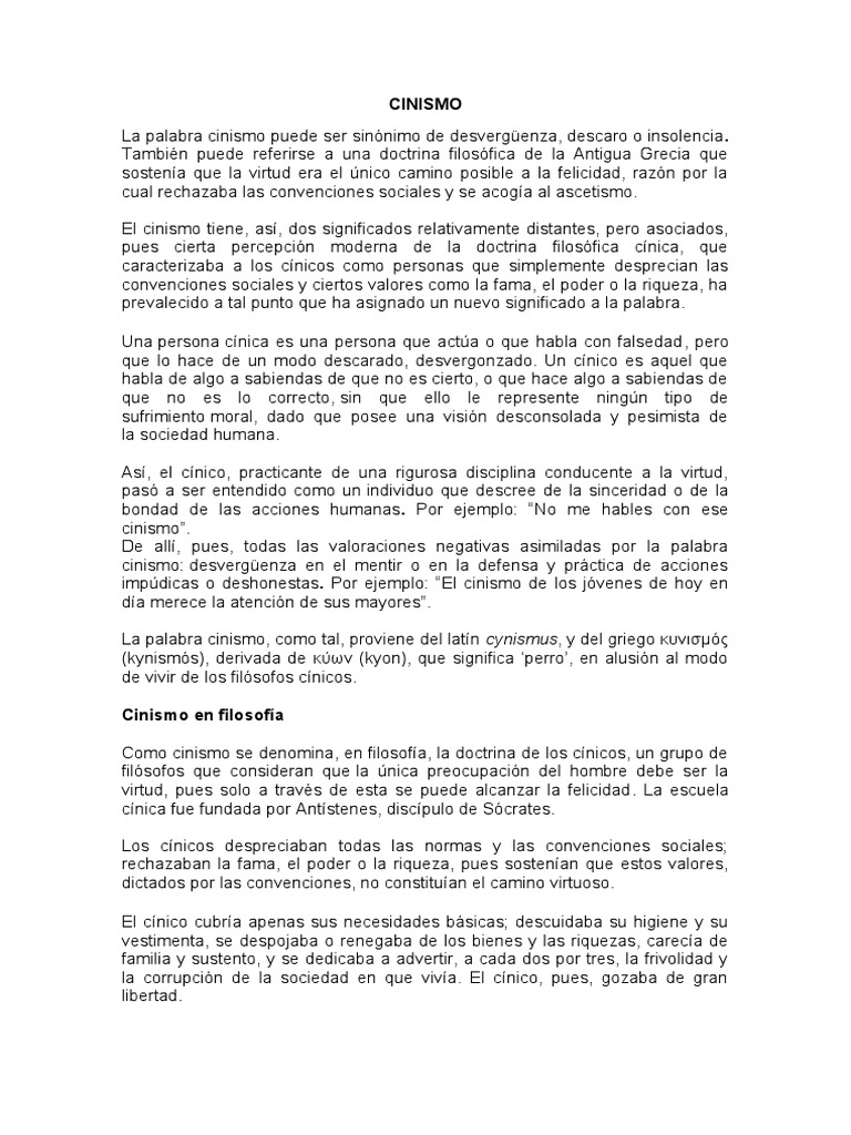 CINISMO | PDF | Teorías filosóficas | Movimientos filosóficos