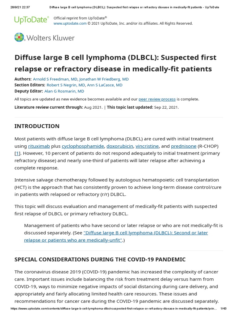 Diffuse Large B Cell Lymphoma (DLBCL) - Suspected First Relapse or ...