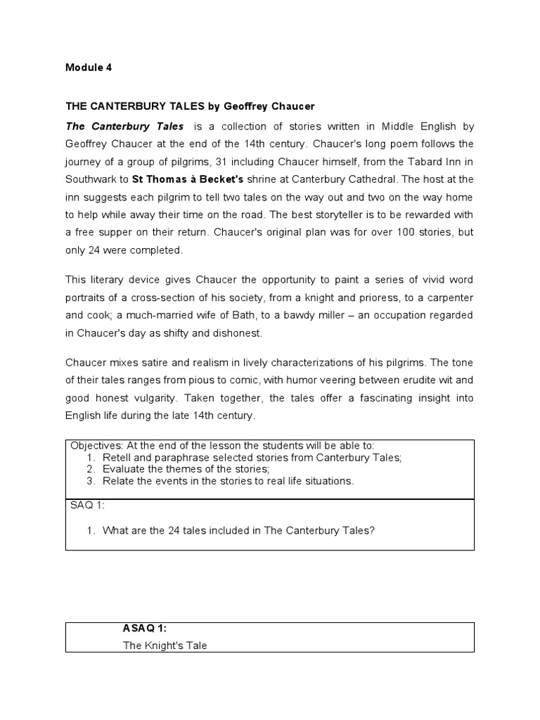 Module 4 The Canterbury Tales | PDF | The Canterbury Tales