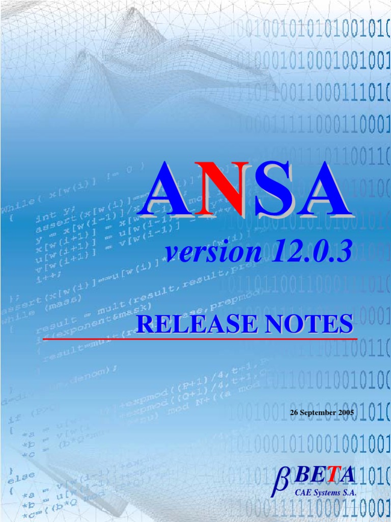 Ansa v12.0.3 Release Notes | PDF | Command Line Interface | Subroutine