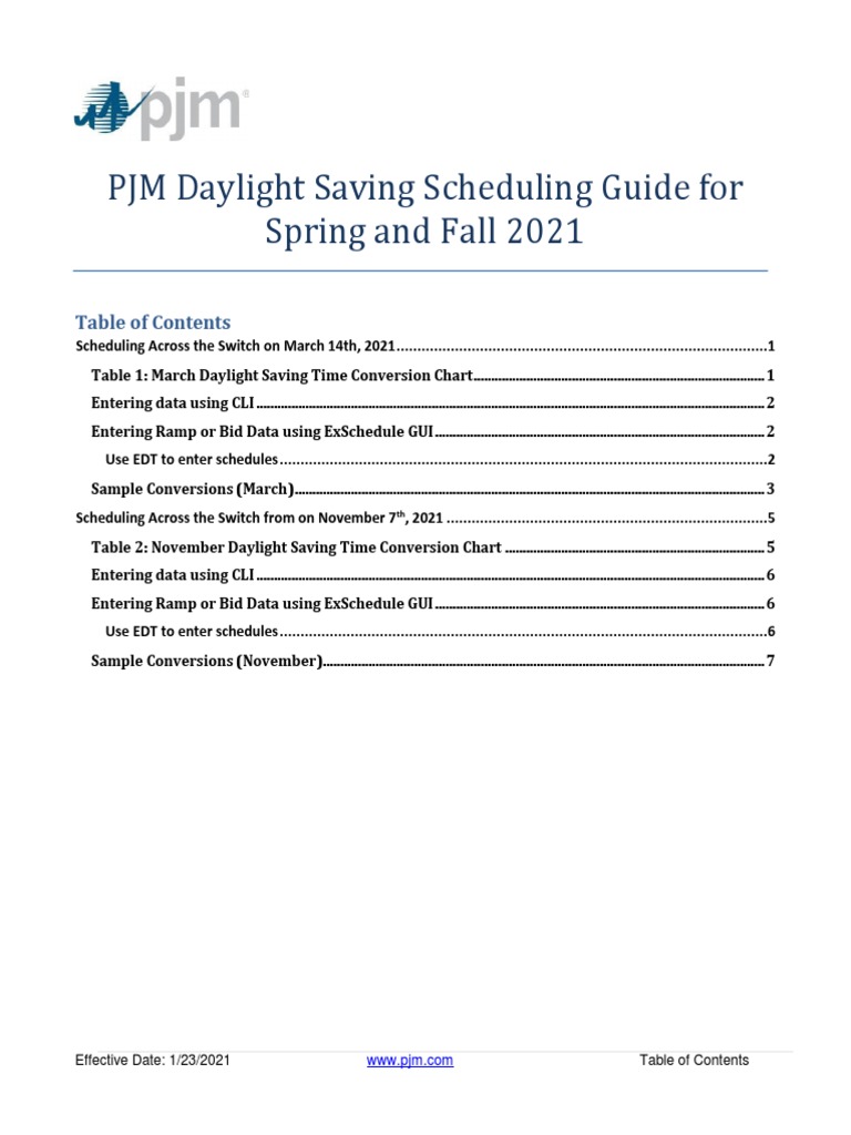 PJM Daylight Saving Scheduling Guide For Spring and Fall 2021 | PDF ...