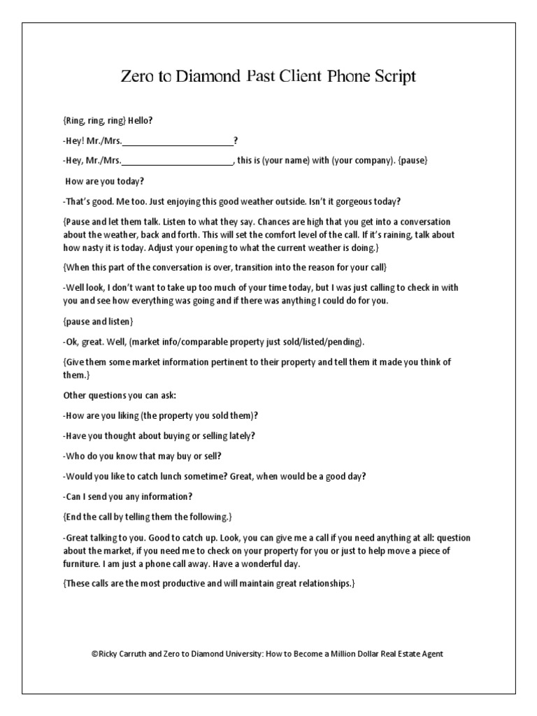 ZTD Past Client Script | PDF