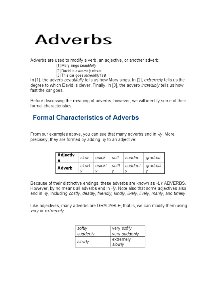 Formal Characteristics of Adverbs | PDF | Adverb | Adjective