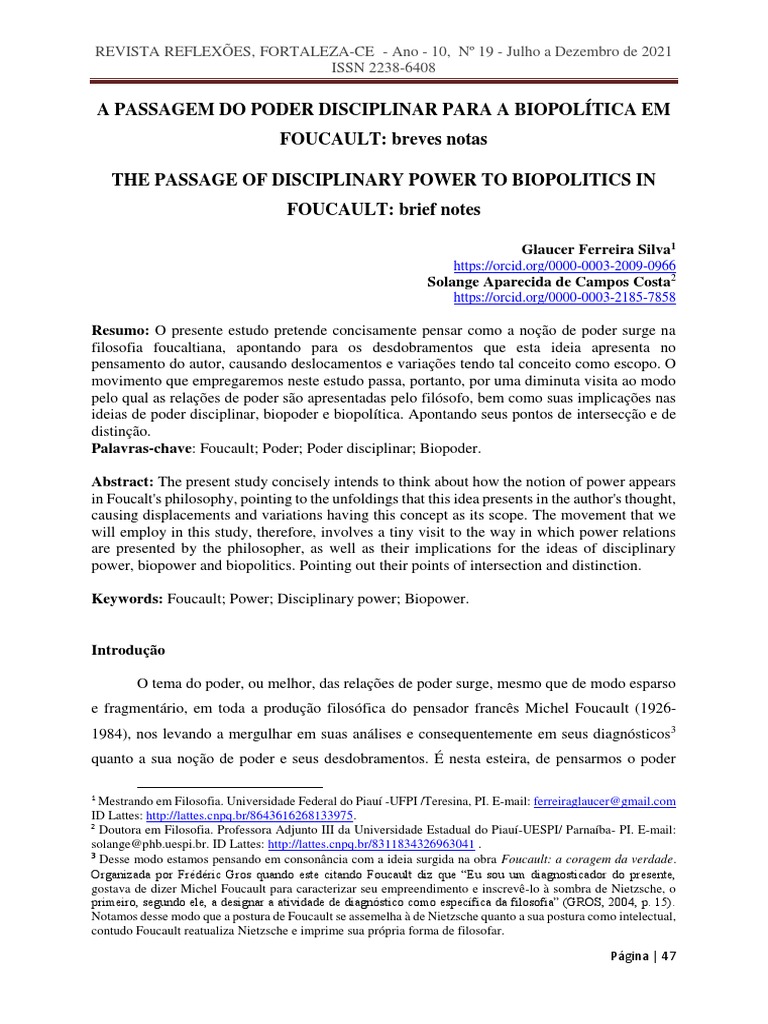 A passagem do poder disciplinar para a biopolítica em Foucault: breves ...
