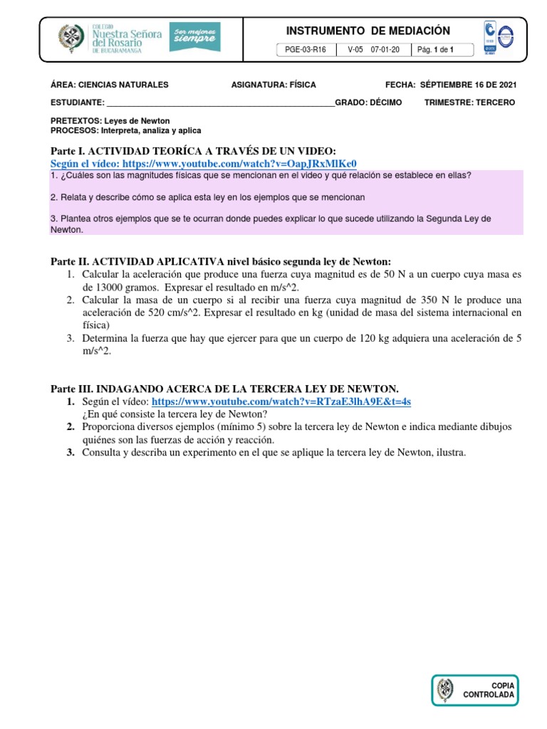 Actividad - Leyes de Newton-Septiembre 17 | PDF