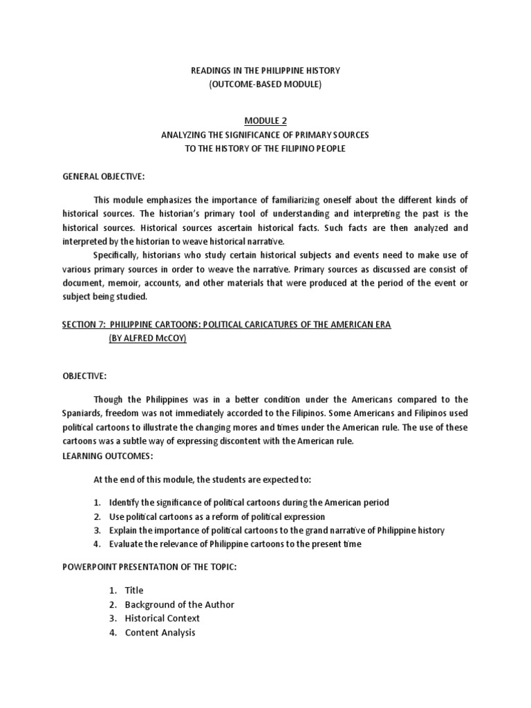 Module 2 Section 7 Objective and Home Activities | PDF | Historian ...