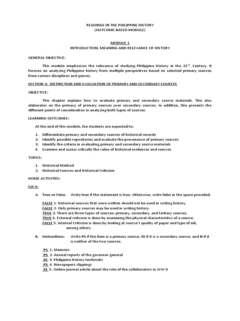 Module 1 Section 3 Objective And Home Activities Pdf Primary Sources Communication