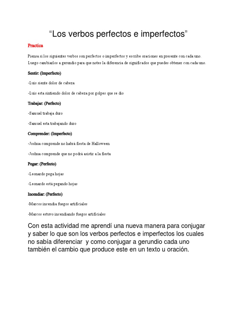 Verbos Perfectos e Imperfectos | PDF