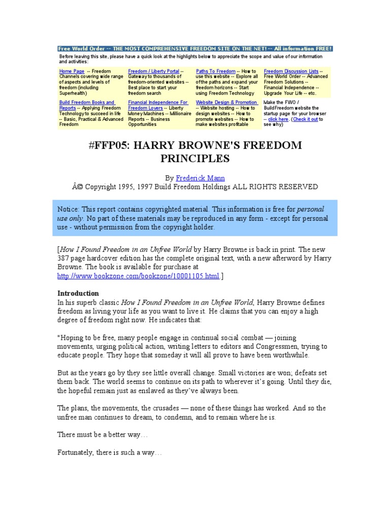 Harry Browne's Freedom Principles | PDF | Liberty | Morality