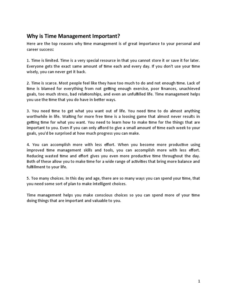 Time Management Handout | PDF | Time Management | Professional Skills