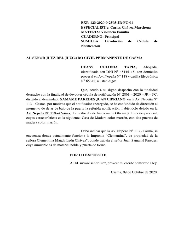 Escrito de Devolucion de Cedula | PDF