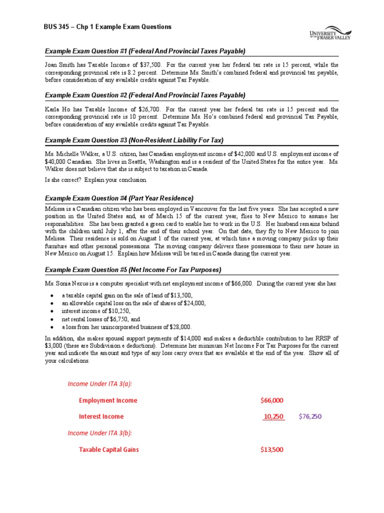 BUS 345 CHP 1 Example Exam Questions #1 - #6 - STUDENTS | PDF | Tax ...