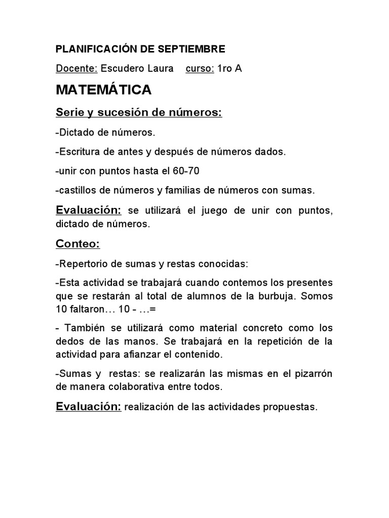 Planificación de Septiembre | PDF