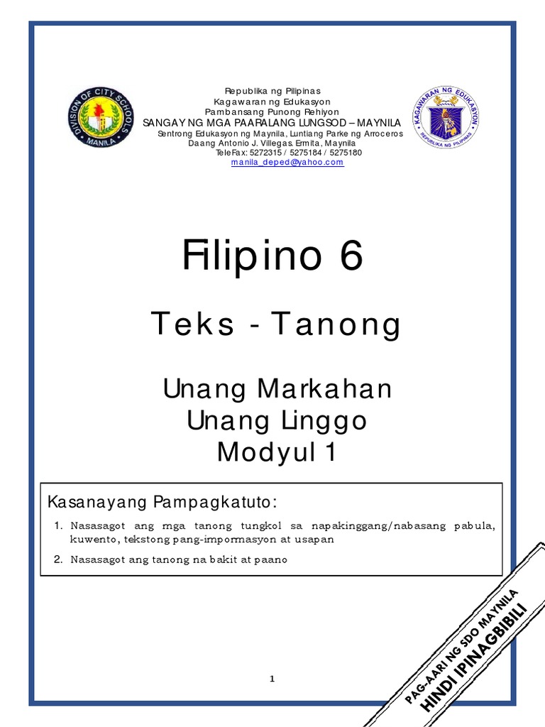 FILIPINO-6 Q1 Mod1 | PDF